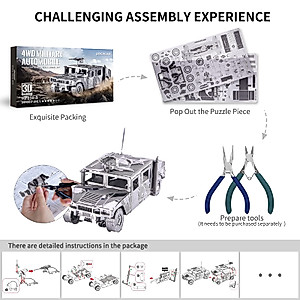 Piececool 3D Metal Puzzle Car Model Kits, American Hummer H1 Military Vehicle Models Kit, Brain Teaser DIY Metal Model Building Kits for Adults Teens Stress Relief, Best Gifts for Dad, 78Pcs