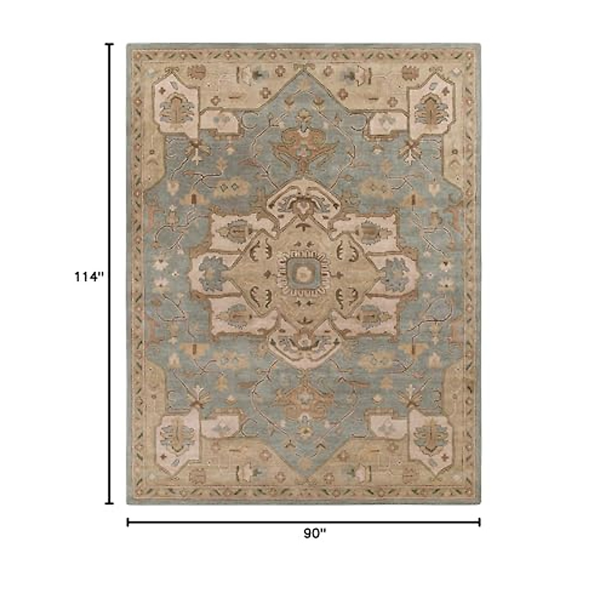 Mark&Day Wool Rugs, 8x10 Roblin Traditional Medium Gray Area Rug, Brown Blue Beige Carpet for Living Room, Bedroom or Kitchen (7'6" x 9'6")