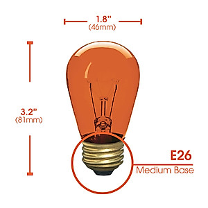 Incandescent S14 Edison Light Bulb, String Light Replacement, E26 Medium Base, 130V, Amber (12 Pack)