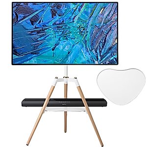 Fydeamer Universal Tripod Easel TV Stand for 32-65 inch LED LCD Screen Flat Curved Screen, Height Adjustable Studio TV Display Stand with 140° Swivel for Bedroom, Living Room, Corner TV Stand (White)