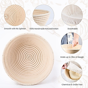 Komiikka Bread Proofing Baskets Set of 2, Sourdough Bread Making Supplies Starter Kit, Bread Making Tools, Proofing Basket for Bread baking, Banneton Basket Gift Set (8.5inch, Round)