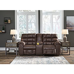 Signature Design by Ashley Derwin Urban Faux Leather Tufted Double Reclining Loveseat with Console, Dark Brown