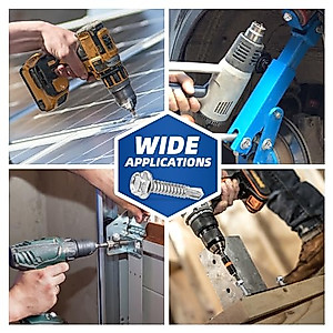 #12 x 1-1/2" Sheet Metal Screws Hex Washer Head Self Drilling Screw with Drill Point, Hex Drive, 410 Stainless Steel Self Tapping, 50 PCS