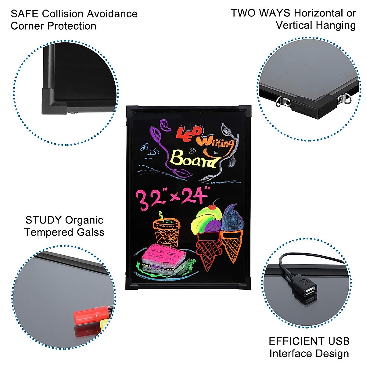 Voilamart LED Message Writing Board, 32" x 24" Flashing Illuminated Erasable LED Message Chalkboard Neon Effect Menu Sign Board with Remote Control, 8 Colors Chalk Markers