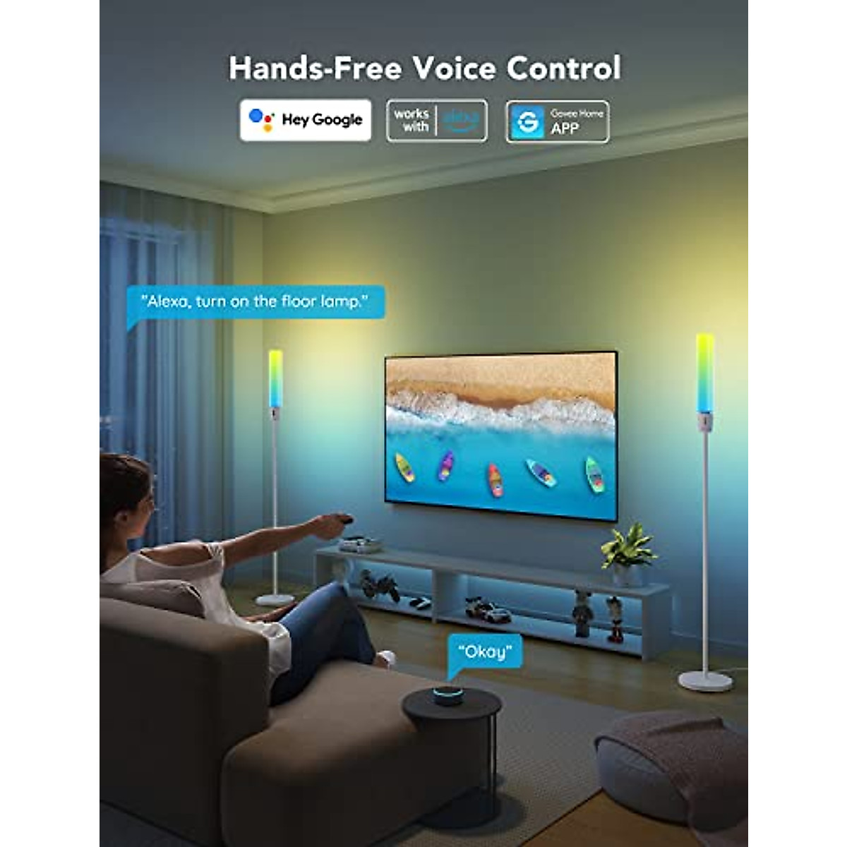 Govee RGBIC Floor Lamp, LED Corner Lamp with Wi-Fi App Control, Smart Floor Lamp with DIY Mode, 64+ Scenes, Music Sync, 1500 Lumens Modern Cylinder Standing Lamp for Bedroom, Living Room