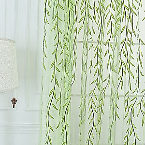 Norbi Willow Voile Tulle Room Window Curtain Sheer Voile Panel Drapes Curtain 39.4'' x 78.8" L (Green B)