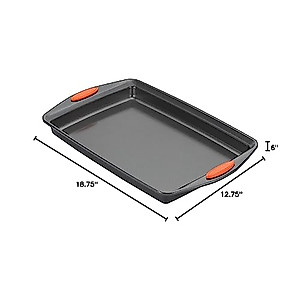 Rachael Ray 55673 Nonstick Bakeware Set with Grips includes Nonstick Bread Pan, Baking Pans and Cake Pans - 5 Piece, Gray with Orange Grips