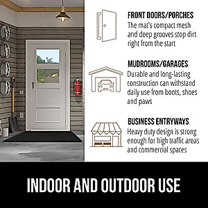 Gorilla Grip Stain and Fade Resistant Dirt Grabber Mesh Door Mat, Low-Profile, Heavy Duty Quick Dry Striped Doormat, Mats for Indoor or Outdoor Entry, Shoe Scraper, Garage Entrance Mat, 35x23, Black