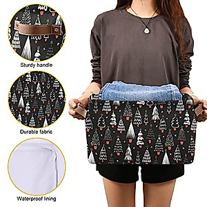 xigua Christmas Tree Rectangular Storage Bin Collapsible Toy Storage Bins Waterproof Canvas Rectangular Storage Bin with Leather Handles for Home Closets Offices,Bedrooms,Kids Toy and Gift Baskets