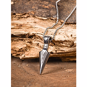 HAQUIL Arrowhead Necklace, Silver Plated Stainless Steel Arrowhead Pendant, Box Chain, Jewelry Gift for Men