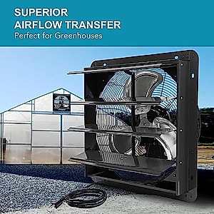 VENTISOL 18 Inch Shutter Exhaust Fan Wall Mounted, Aluminum with 1.65 Meters Power Cord Kit,High Speed 2500CFM, Ventilation Fan for Garage,Greenhouse,Attic,Shed,Shop,Black