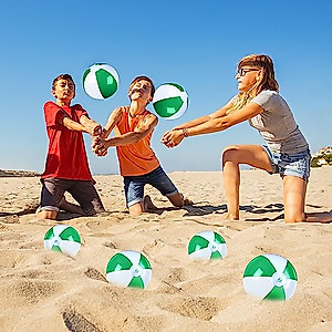 Glimin 14 Pcs Beach Balls Kids 20 Inch 10 Inch Inflatable Beach Balls Pool Party Toys Blow Up Beach Balls Bulk Toddler Summer Pool Water Outdoor Activity Beach Party Decorations (Green, White)