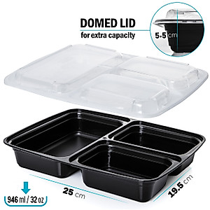 Igluu Meal Prep Containers [10 pack] 3 Compartment with Airtight Lids - Plastic Food Storage Bento Box - BPA Free - Reusable Lunch Boxes - Microwavable, Freezer and Dishwasher Safe (32 oz)