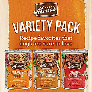 Merrick Grain Free Wet Dog Food Variety Pack, Grain Free Favorites Canned Dog Food - (12) 12.7 oz. Cans