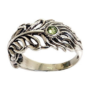 NOVICA Artisan Handmade Peridot Band Ring .925 Sterling Silver from Indonesia Green Birthstone Peacock 'Feather Light'