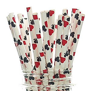 Las Vegas Game Night Casino Straws (25 Pack) - Red & Black Playing Cards Color Party Favors, Cake Pop Sticks, Gambling Polka Dot Straws - Clubs, Spades, Hearts, Diamonds Party Supplies