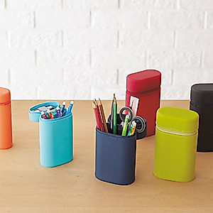 Lihit Lab A7695-6 Pen Case, Oval Type, L, Yellow Green