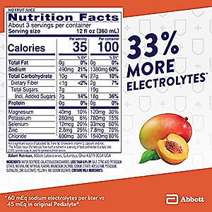 Pedialyte with Immune Support, Peach Mango, 4 Count, Electrolyte Hydration Drink, with Zinc, Selenium, and Magnesium, 1 Liter