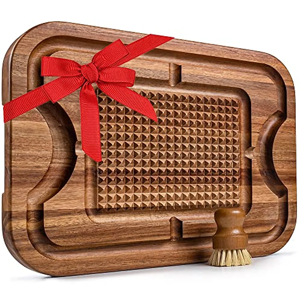 Large Acacia Wood Cutting Board, Premium Butcher Block for Carving Meat w/Deep Juice Grooves, Non Slip Spikes Reversible Design for Slicing Chopping & Serving Fathers Day Holiday Gift | 12x16x1.5"