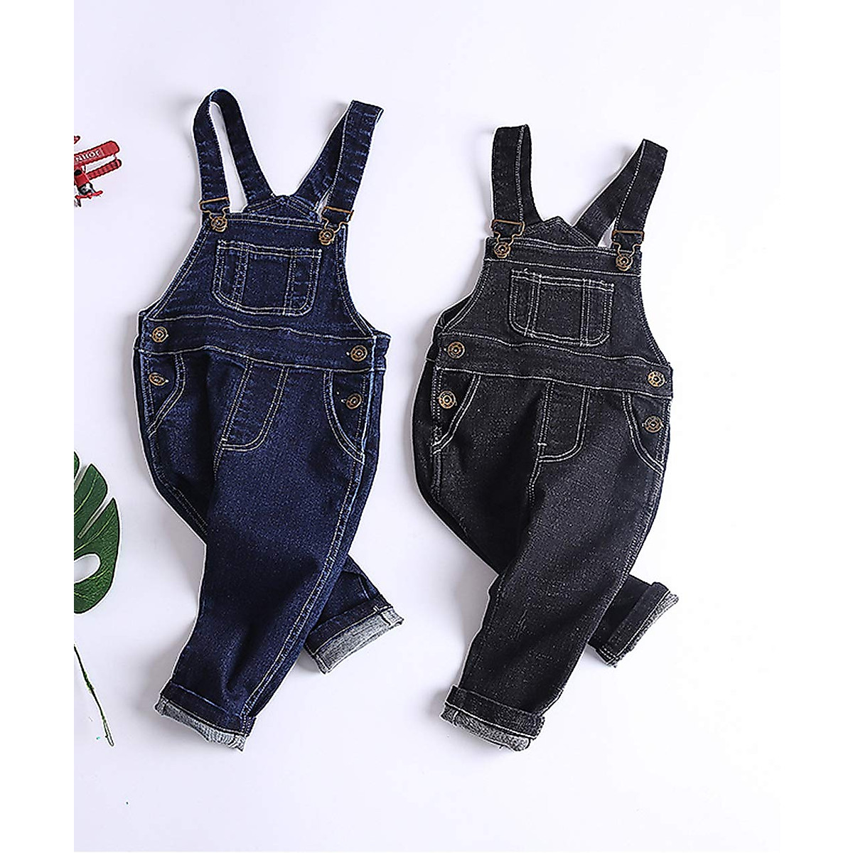 KIDSCOOL SPACE Baby & Little Boys/Girls Denim Overalls,Jean Workwear,Deep Blue,18-24 Months
