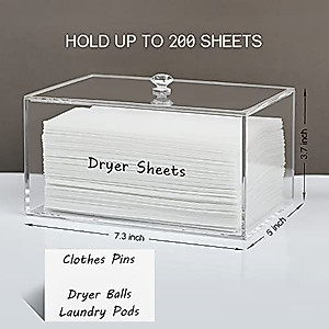 Dryer Sheet Holder, Dryer Sheet Dispenser, Acrylic Container Storage Box for Laundry Room Organization, Holds Dryer Sheets, Dryer Balls, Clothes Pins, Laundry Pods
