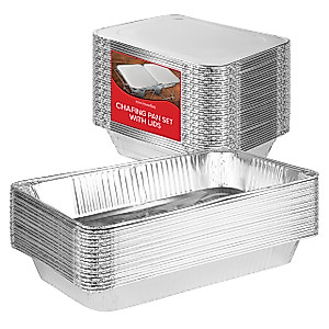 Chafing Dish Buffet Set with Cover Disposable - 21x13 (5 Pack) 9x13 & Lids (10 Pack) Aluminum Serving Trays, Catering Pans for Keeping Food Warm, Chaffing Dishes for Buffets and Parties, Warming Tray