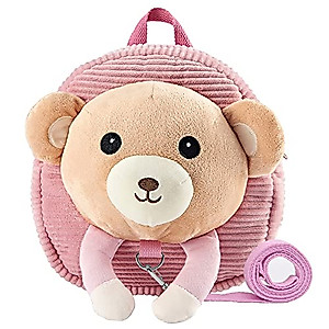 Baby Safety Backpack with Anti-Lost Leash,PHEENOWL Toddler Harness Mini Cute 3D Cartoon Animal Travel Bag with Safety Tether,Kids Backpacks with Safety Harness Reins for Child Boys Girls (Pink Bear)