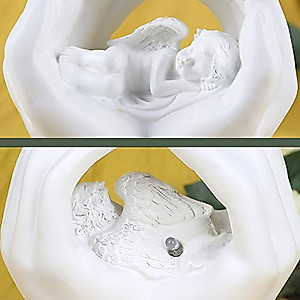 JUNIQUTE Sleeping Resting Angel in God's Hand with Colorful Light Fairy Garden Deco Cupid Statue Home Deco Cherub Statue Baby Sculpture Figurine Memorial