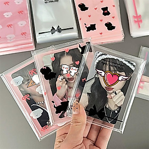 200Pcs Resealable Cellophane Bags Self Adhesive Cookie Bags,Pink Bow Small Candy Bags Treat Bags,Clear Photocard Sleeves,Plastic Bags Gift Bags for Dessert,Party Treats,Bakery,Card Protector Sleeves