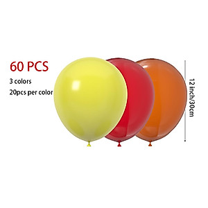 JODIDI 60 Pcs 12-Inch Latex Balloons in Yellow, Orange, and Red - Perfect for Thanksgiving Day, Valentine's Day, Graduations, Birthday, Fall Celebrations,Baby Shower, and Party Decorations