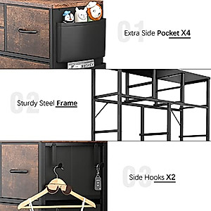 Himusi Dresser for Bedroom with 10 Drawers, Fabric Storage Tower with Side Pockets, Tall Chest of Drawers for Nursery, Hallway, Closets (Rustic Brown)