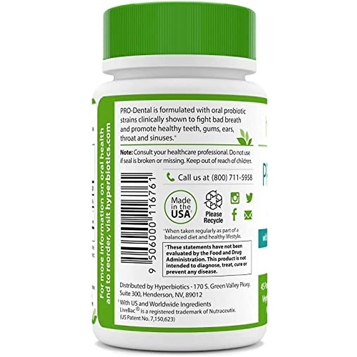 Hyperbiotics Pro Dental Probiotic with BLIS K12 and M18 | Premium Vegan Oral Probiotic for Teeth and Gums | Bad Breath Treatment for Adults | Sugar Free | Mint Chewable Tablet | 45 Count