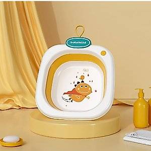 Babyhood Multi-Purpose Collapsible Wash Basin for Kids and Babies, Lightweight Portable Folding Basin for Washing Baby Bottles and Breast Pump Parts and Home Kitchen Outdoor Camping Use (Orange)