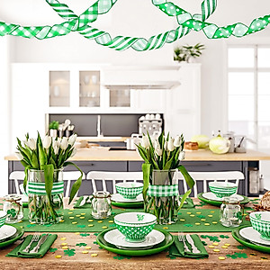 3 Rolls 15 Yards St. Patrick's Day Burlap Wired Ribbons Green Wrapping Ribbons Farmhouse Craft Ribbon Plaid Striped Dot Ribbons for Saint Patty's Day Party Irish Home DIY Crafts Holiday Decoration