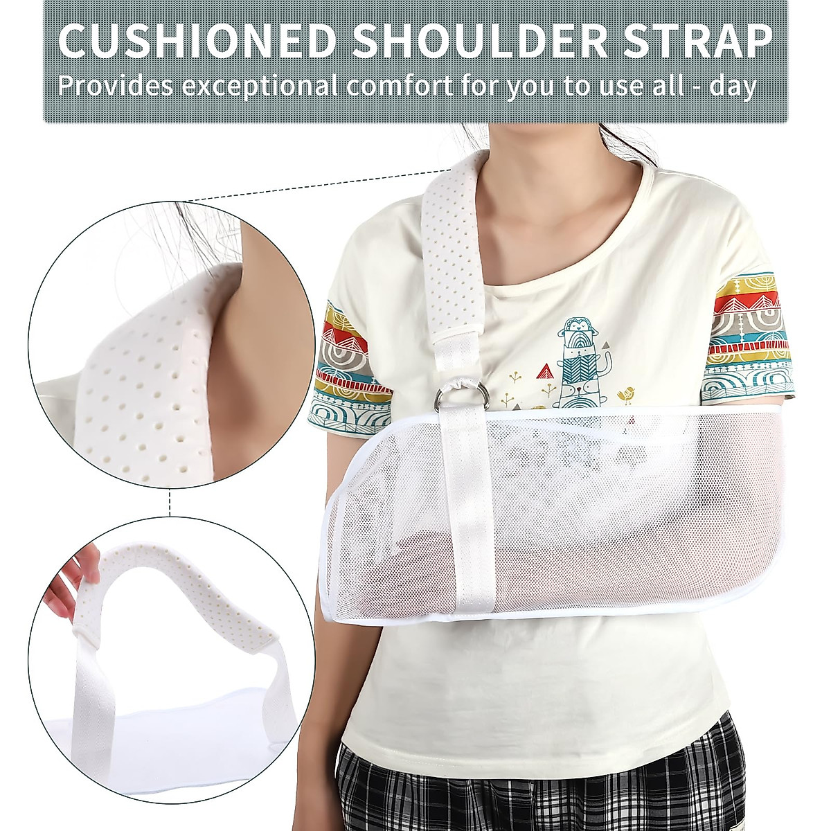YAVOUN Breathable Mesh Arm Sling for Shower - Adjustable, Slings for Arm Torn Rotator Cuff Injury, shower sling for shoulder, Elbow, Wrist, Sling Forearm - Right Left Arm for Men Women (White)