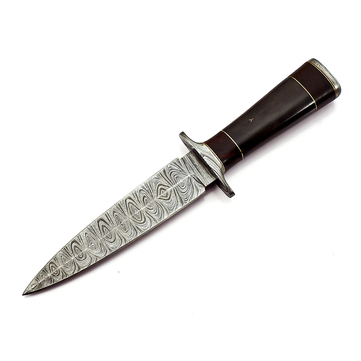 Nooraki DK-347 Handmade Damascus Steel Fixed Blade Dagger Knife with Leather Sheath, Multipurpose Knife with Coloured Bone and Rosewood Handle for Hunting, Hiking, Camping, Survival, 11 length