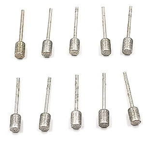 Chiloskit 10 Pics Diamond Coated 8mm Cylinder Head Mounted Points Grinding Bit Rotary Diamond Burr Set,3mm 1/8 Shank Suit for Most Rotary Tool Bit Grinder