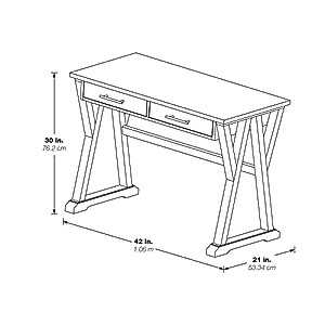 OSP Home Furnishings Jericho Rustic 42 Inch Writing Desk with 2 Drawers and Burnished Decorative Hardware, Antique White
