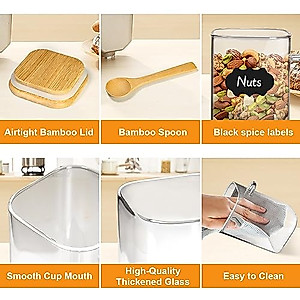 Yomarket Overnight Oats Containers with Bamboo Lids and Spoons 24 Oz Glass Containers with Lids, Square Glass Jars Kitchen Storage with Labels for Food, Coffee, Sugar, Spice, Flour, Cereal, Tea