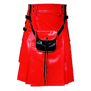 Custom Made Genuine Cowhide Leather Utility Kilt Scottish Warrior Traditional Highland Kilt for Men with Leather Sporran (Made to Order Click on Customize Now)