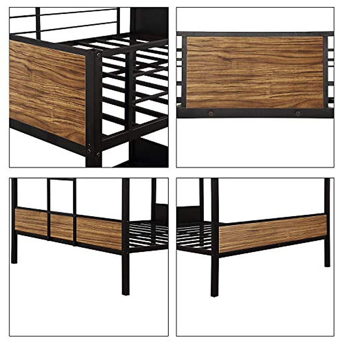 Full Over Full Bunk Bed, Metal Bunk Bed Frame, Sturdy Steel Bed Frame, Modern Style Bunk Beds for Kids, Toddlers, Teens, Adults, Bedroom, Dorm, Black