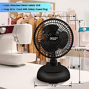 Comfort Zone CZ6XMBK 6” 2-Speed Combo Clip or Desk Fan with Removable Base, Strong Clamp for Firm Grip, Suitable for Bedroom, Office, or Dorm Room, Black
