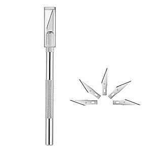 Stainless Steel Precision Knife Set Hobby Knife Razor Tool with 5 Spare Blades for Phone Repair Scrapbooking Stencil Plastic Models