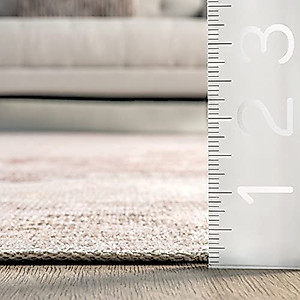 nuLOOM Rosa Machine Washable Distressed Vintage Medallion Area Rug, 9' x 12', Light Pink