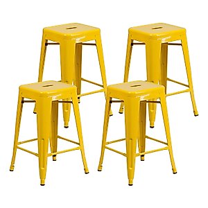 MFD 24 Inch Metal Bar Stools Counter Height Bar Chair Indoor Outdoor Backless Kitchen Stools Set of 4 Yellow