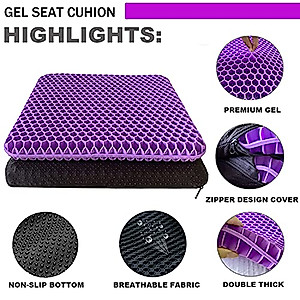 Gel Enhanced Seat Cushion - Double Thick Orthopedic Seat Cushion with Non-Slip Cover - Office Chair Car Seat Cushion - Tailbone Cushion - Coccyx Cushion - Sciatica Pillow for Sitting