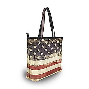 QMXO American USA Flag Star Handbags and Purse for Women Tote Bag Large Capacity Top Handle Shopper Shoulder Bag