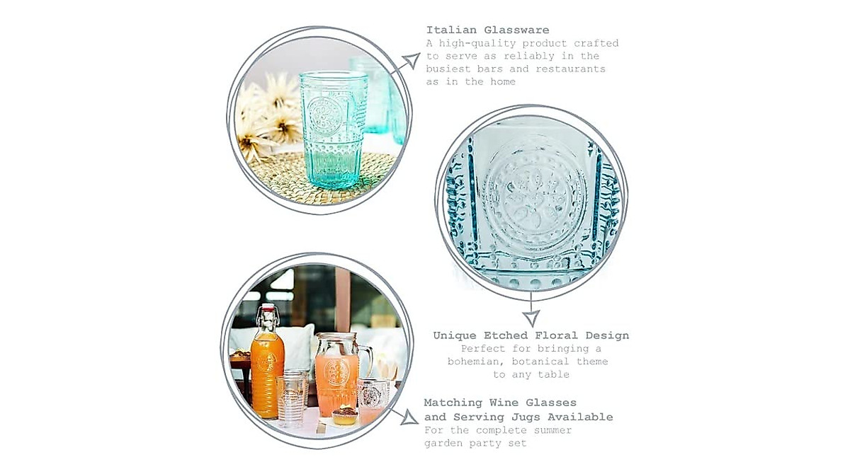 Bormioli Rocco Romantic Set Of 6 Cooler Glasses, 16 Oz. Colored Crystal ...