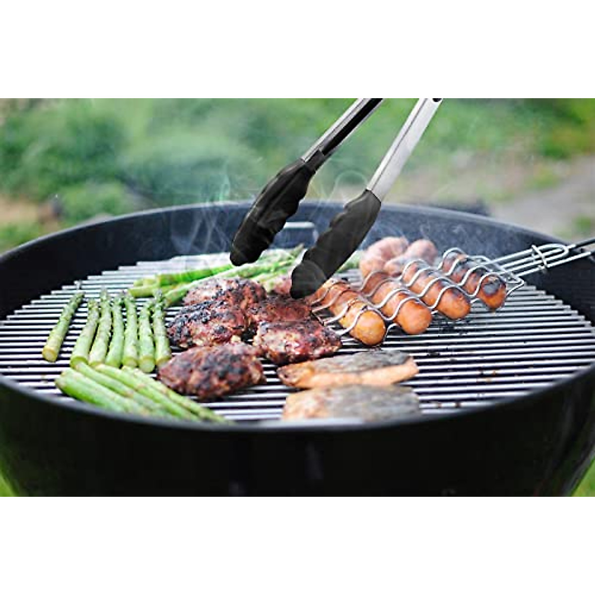 KIKitchen 14Pcs Black Kitchen Tongs, Tongs for Cooking with Silicone Tips 7Inch Serving Tongs Stainless Steel Locking Kitchen Tongs BBQ Grilling Tong for Salad, Grilling, Frying and Cooking