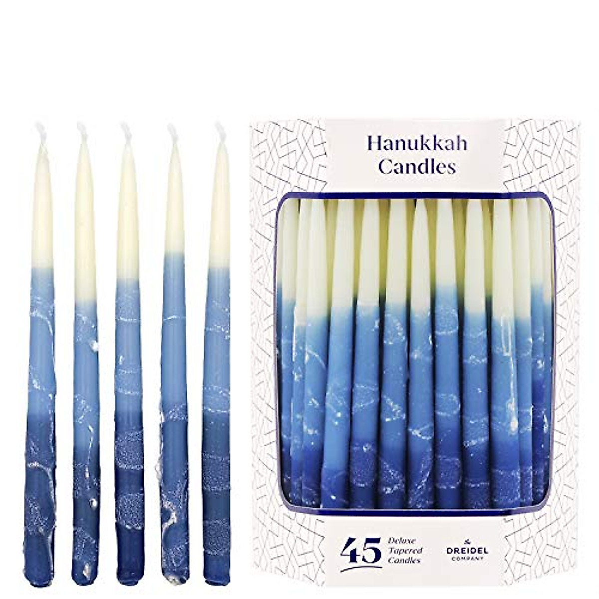 Dripless Premium Tapered Hand Decorated Multi Blue Frosted Hanukkah Candles - Premium Quality Wax -